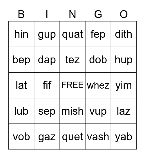 STEP 1 NONSENSE WORD BINGO Card