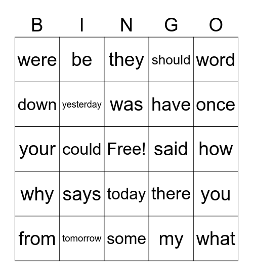 CKLA All tricky words K-2 Bingo Card