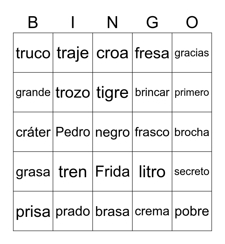Combinaciones con R Bingo Card