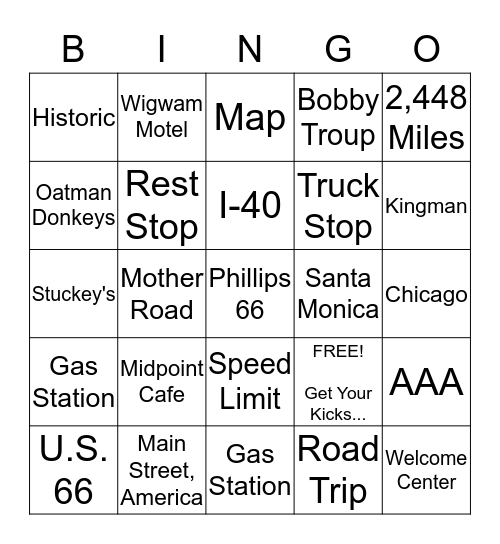 Route 66 Bingo Card