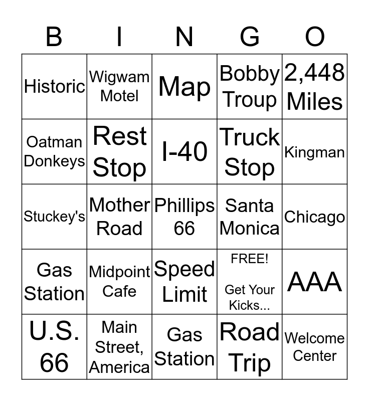 Route 66 Bingo Card