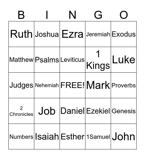 Books of the Bible Bingo Card