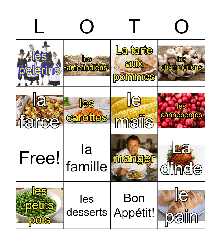 L'Action de grâce - Thanksgiving Bingo Card