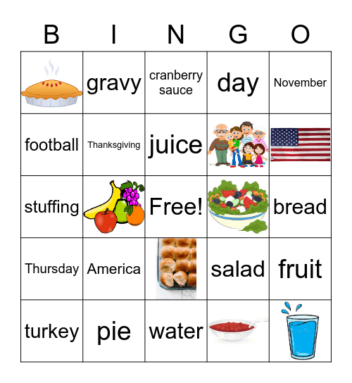 Thanksgiving Food Bingo Card