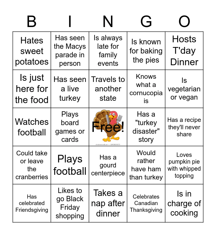Virtual Thanksgiving Bingo Card