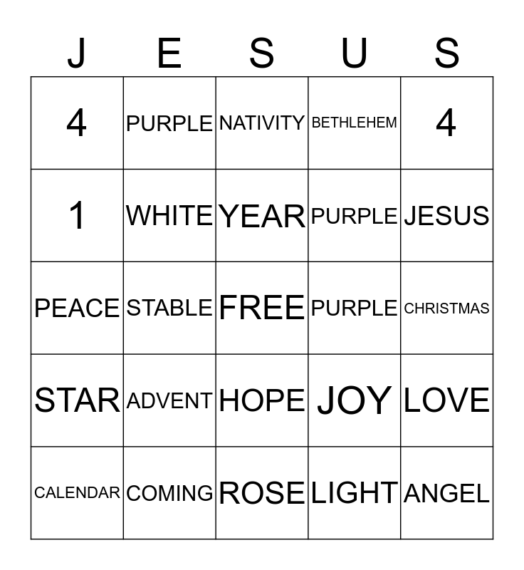 Advent Bingo Card