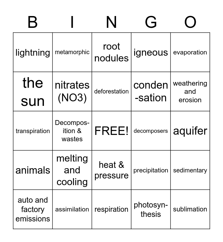 Earth Cycles Bingo Card