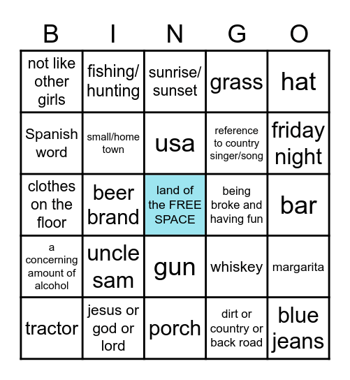 Country Bingo Card