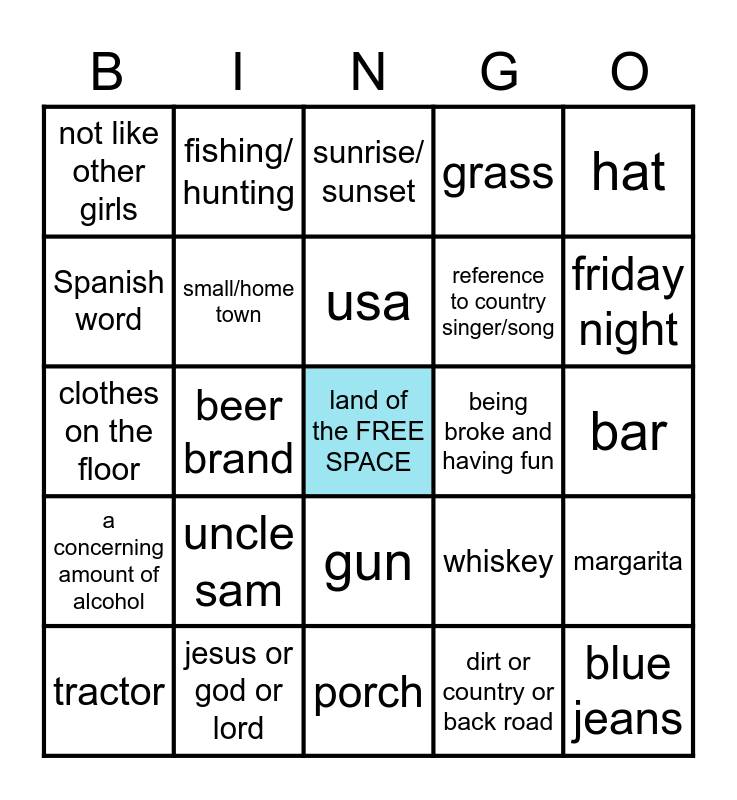 Country Bingo Card