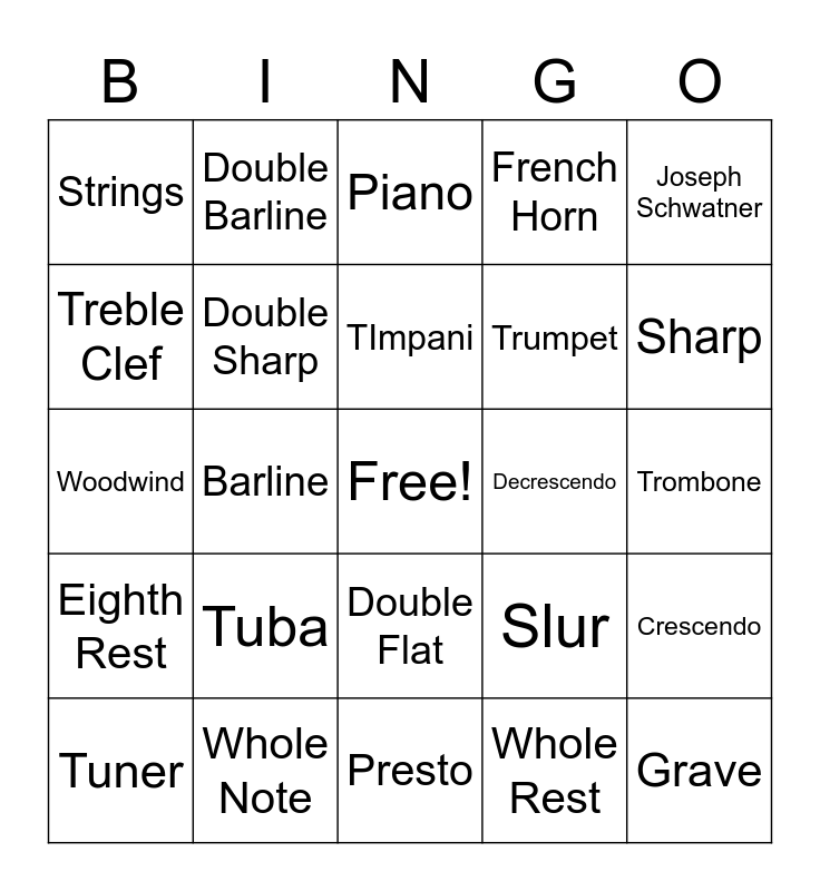 BINGO Band Edition Bingo Card