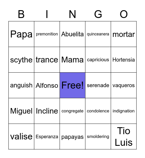 Esperanza Section 1 and 2 Bingo Card