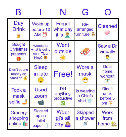 Quarantine Bingo Card