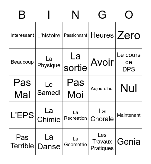 Vive L'ecole! Bingo Card