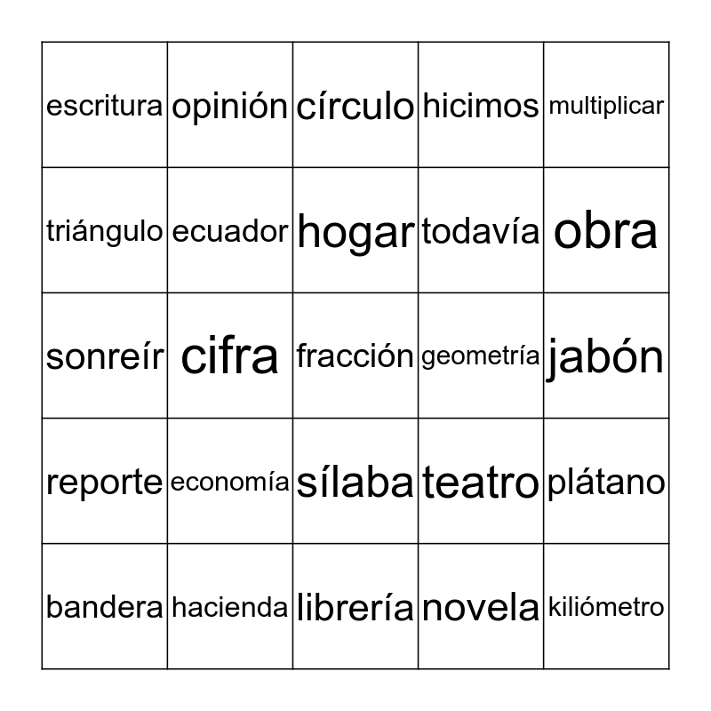Palabras de Alta Frecuencia Bingo Card