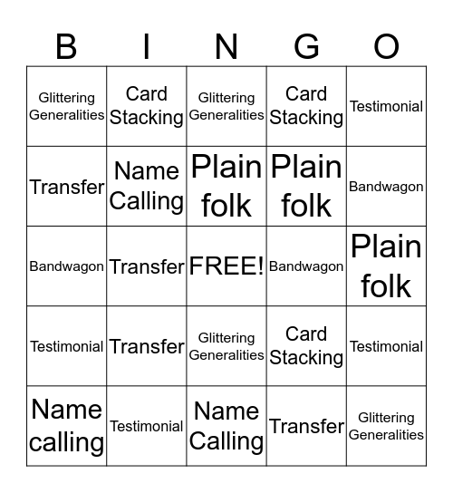 Propaganda Bingo Card