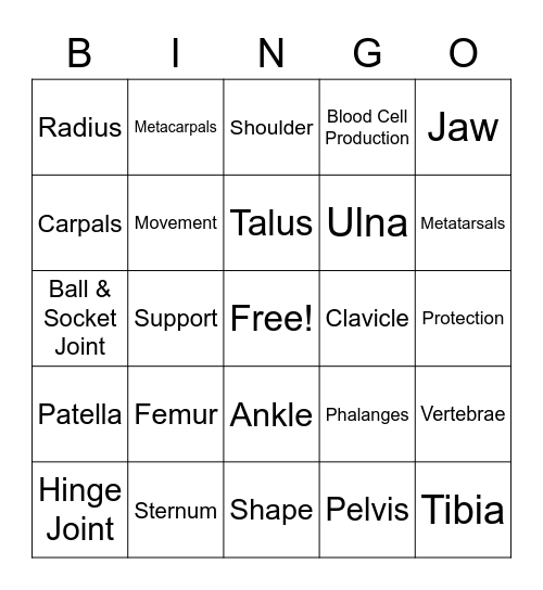 Skeleton Bingo Card