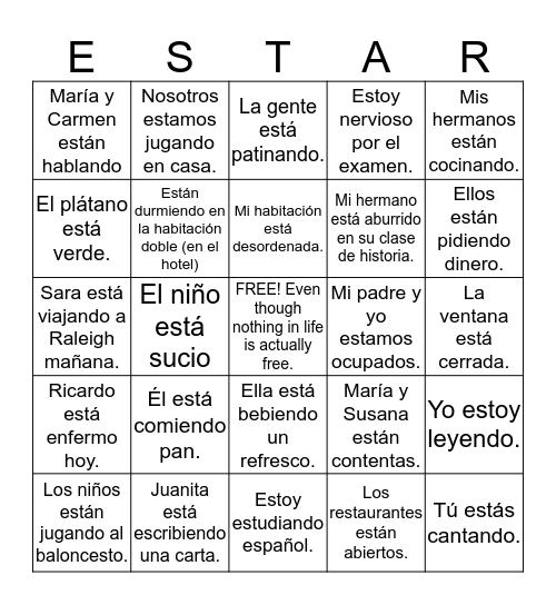 ¡ESTAR Bingo! Bingo Card