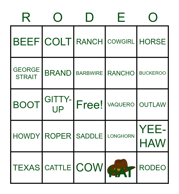 Cowboy Bingo Card