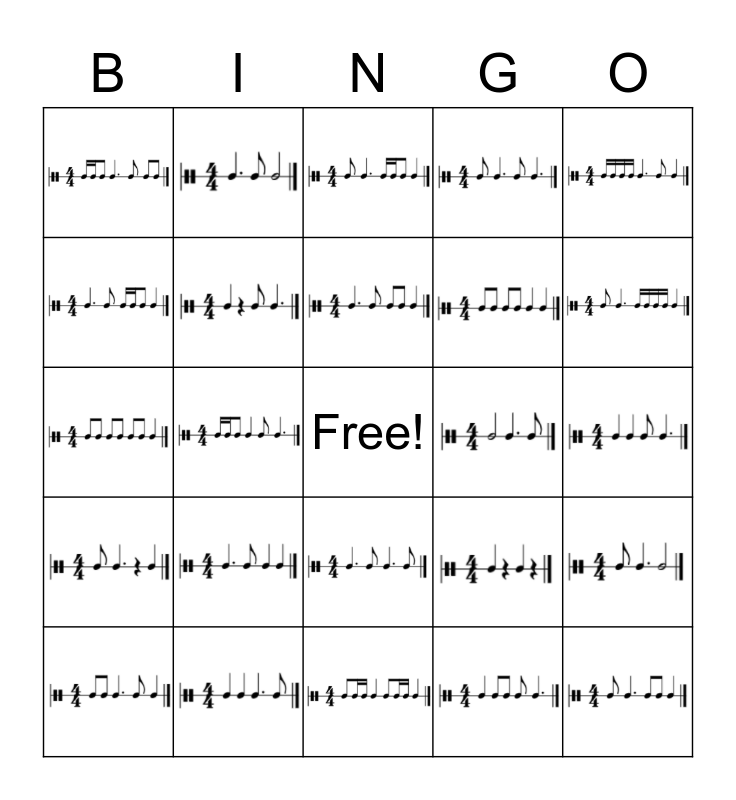 Rhythm Bingo Level 4 Bingo Card
