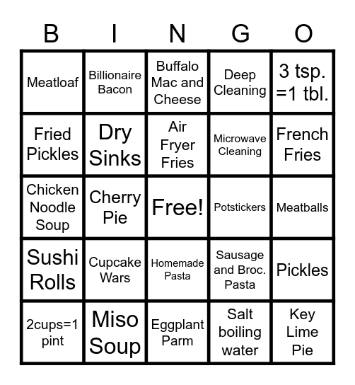 Wacky Wednesday Bingo Card