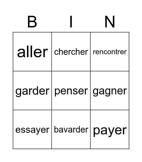 Les verbes français Bingo Card