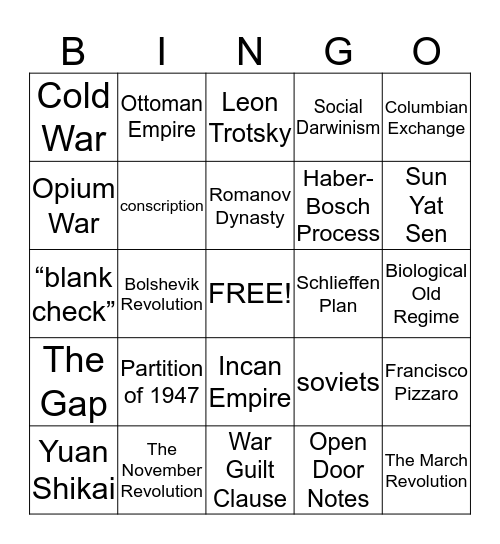 History Review Bingo Card