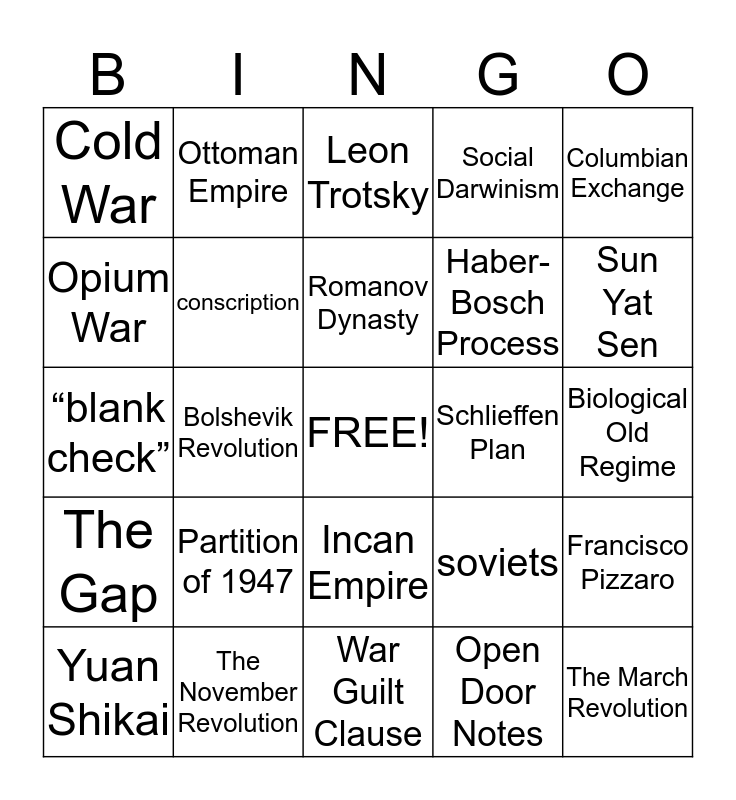 History Review Bingo Card