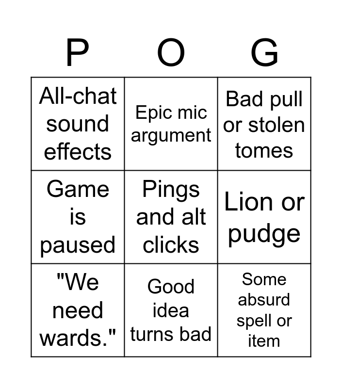 The Howie Dota Experience Bingo Card