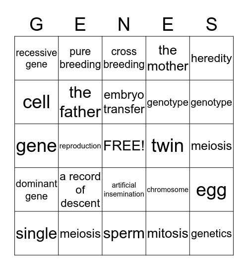 Genetics Bingo Card