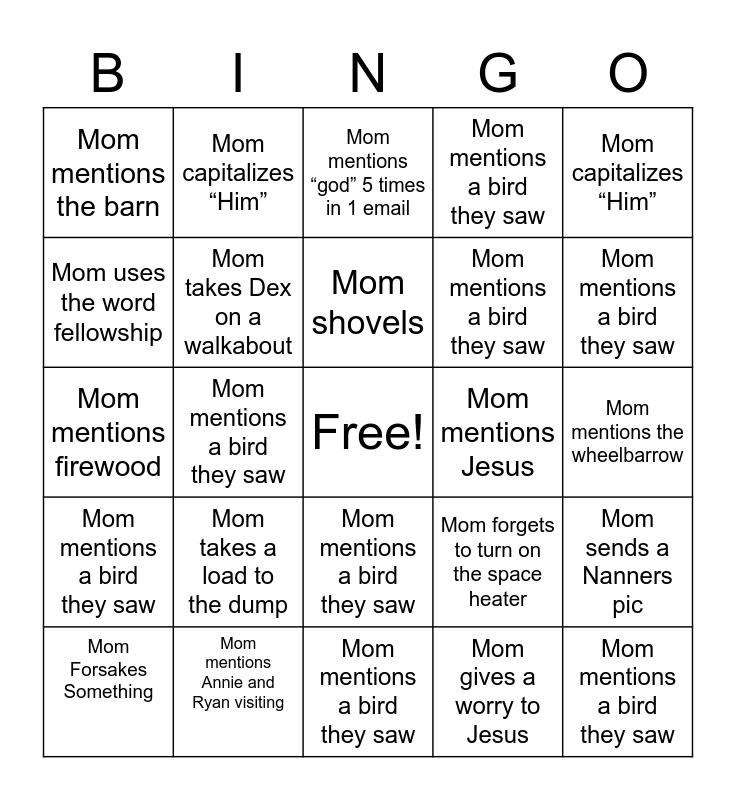 MOM Bingo Card