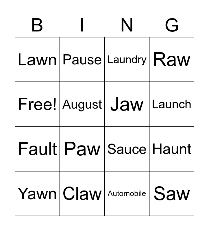 AU AW BINGO Card