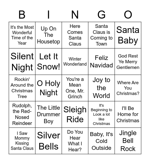 Christmas Music Bingo Card