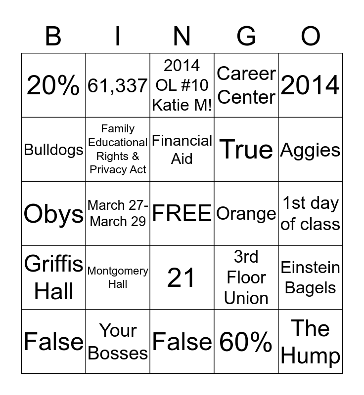 Buddy Bingo Bingo Card