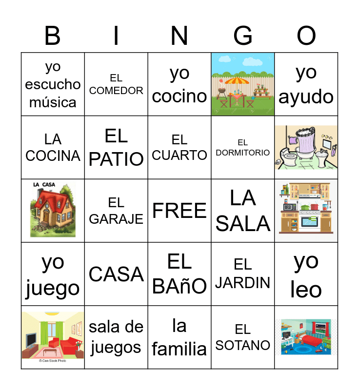 PARTES DE LA CASA Bingo Card