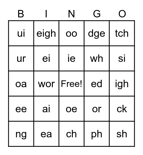 Multi-letter Phonogram Bingo Card