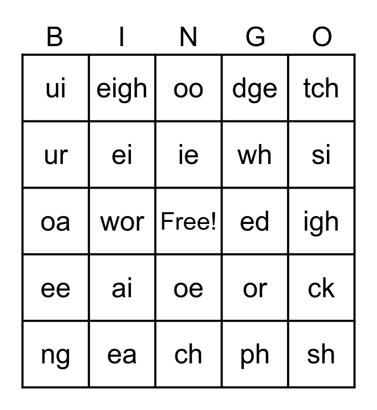 Multi-letter Phonogram Bingo Card