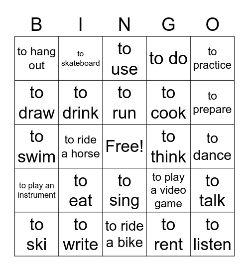 Los Verbos Bingo Card