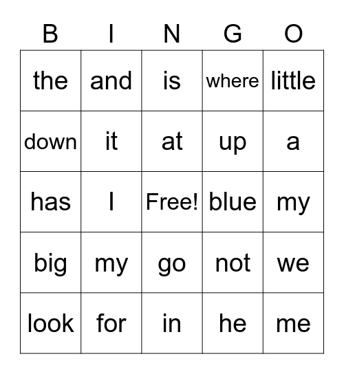 Part 2 November Sight Word Review Bingo Card