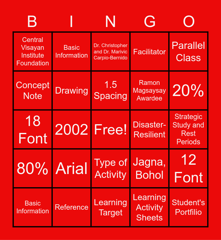 CVIF-DLP Bingo Card