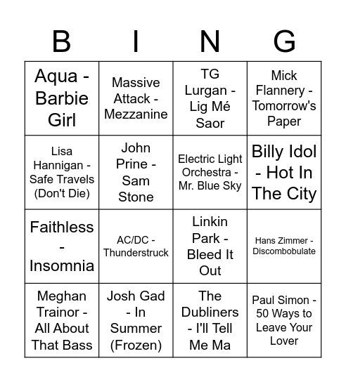 Analytics Friday Playlist Bingo Card