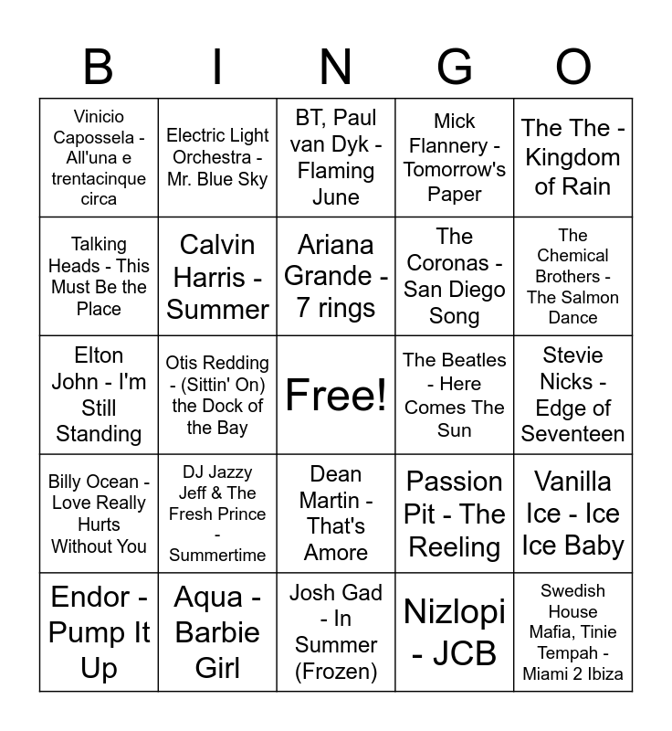 Analytics Friday Playlist Bingo Card
