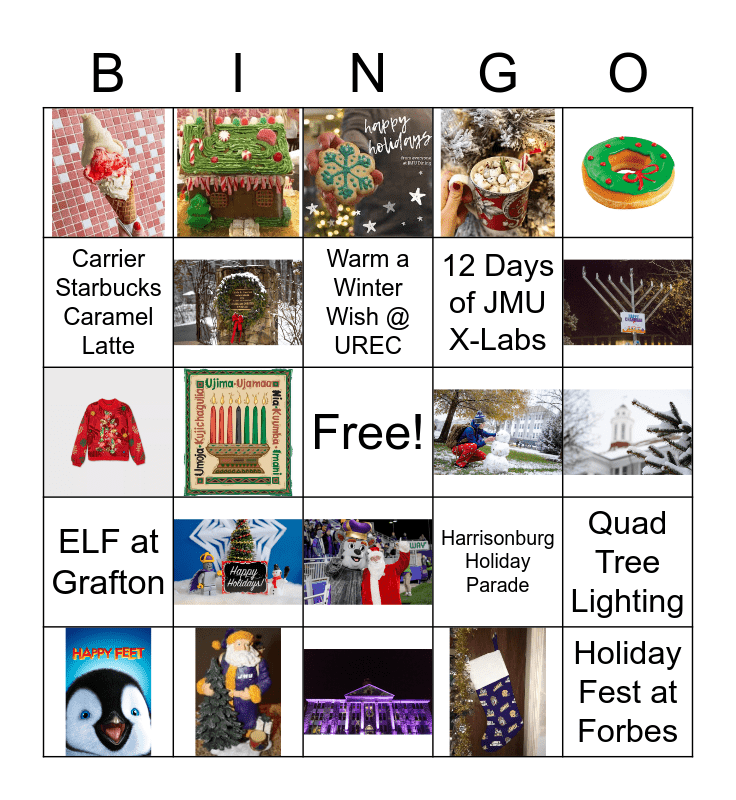 JMU Holiday Bingo Card