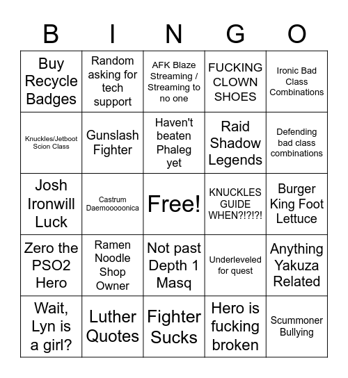 PSO Fleet VC Bingo Card
