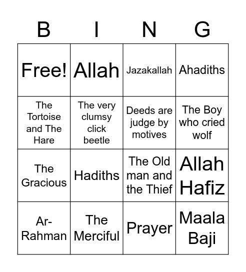 Basic of Islam Bingo Card