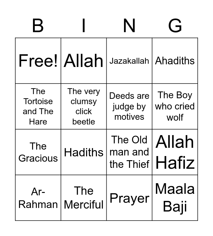 Basic of Islam Bingo Card