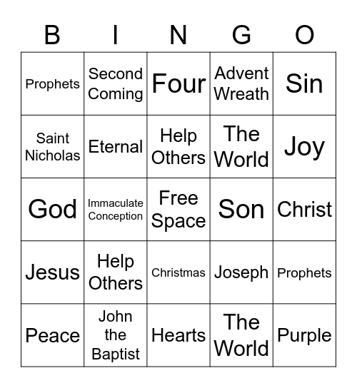 ADVENT BINGO Card