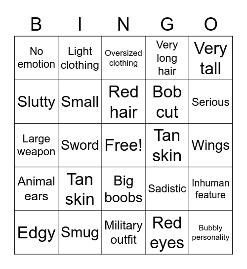 Character design Bingo Card