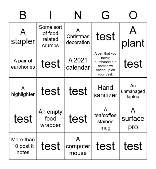 What's on your desk? Bingo Card