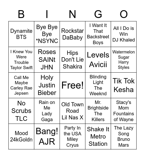 Playlist Bingo Card