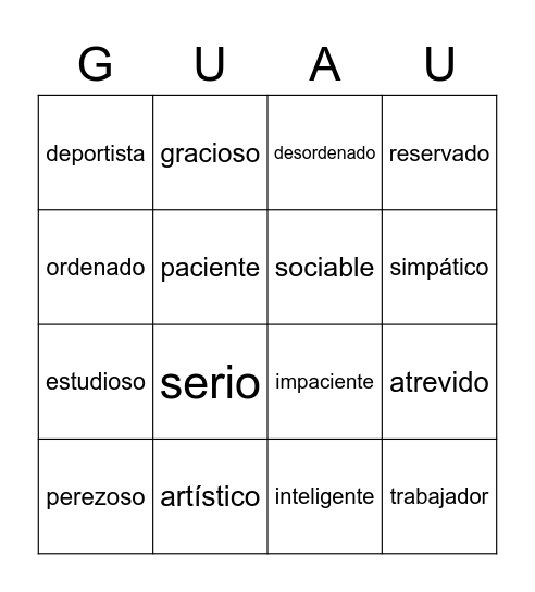 Realidades 1 -- Cap. 1B - adjetivos - Sra. Buhler Bingo Card